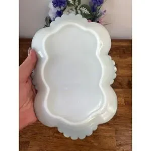 Accents | Antique Victorian Milk Glass Tray Green Gold Scroll Edge ...